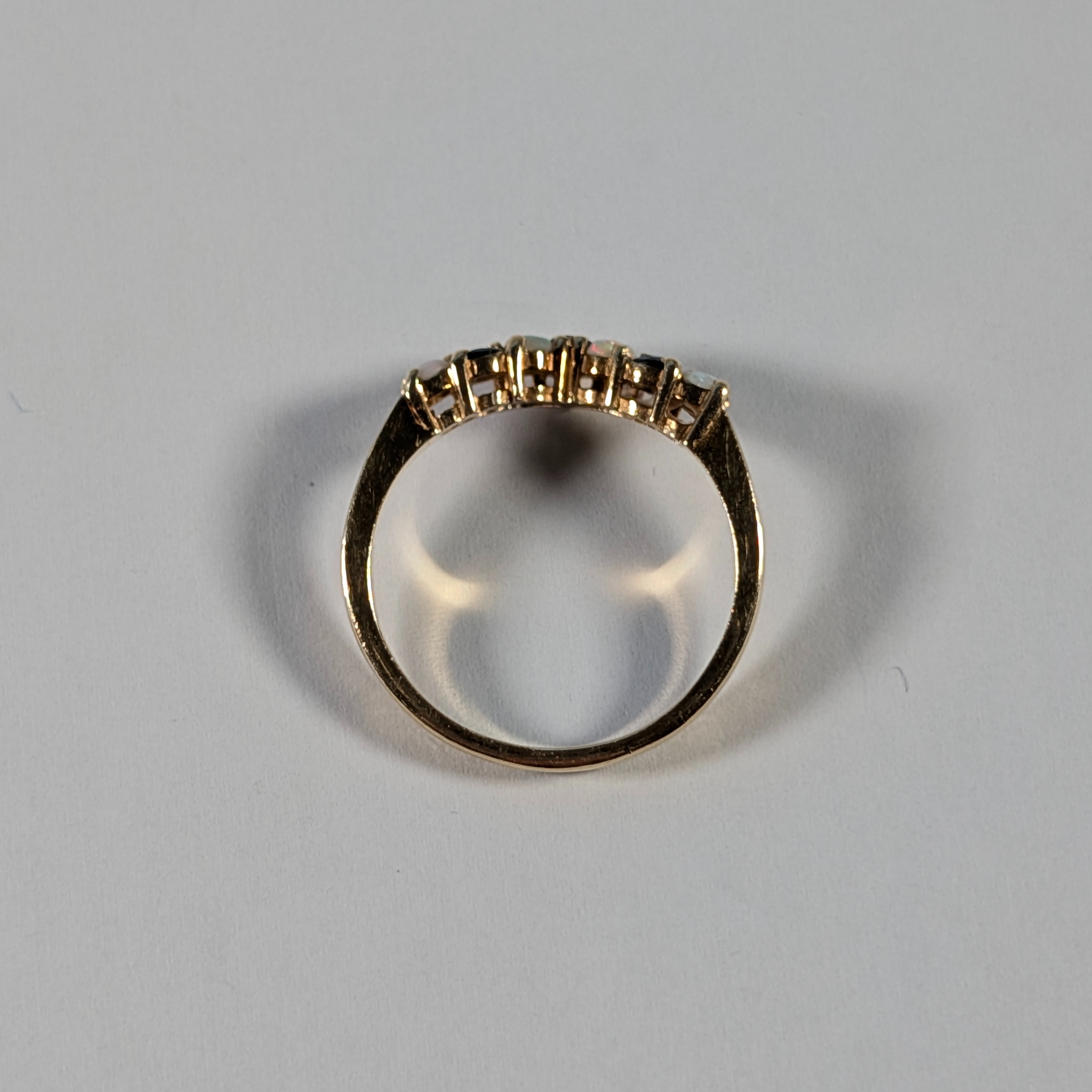 Pre-owned 9ct Gold Opal & Sapphire Wishbone Ring Size T - Own4Less